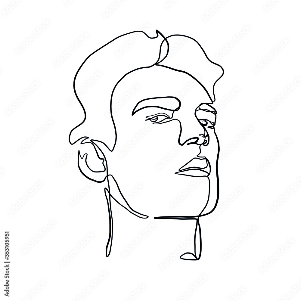 Continuous line portrait man. Minimal silhouette male face. Modern ...