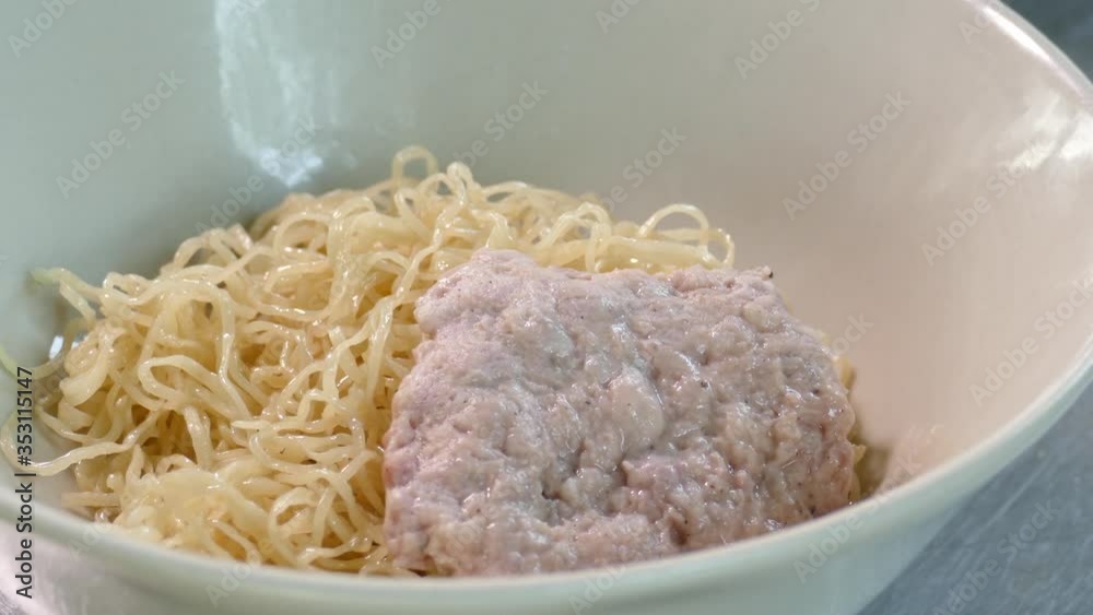 Thai Styled Tom Yum Noodles Contained With Egg Noodles, Minced Pork ...