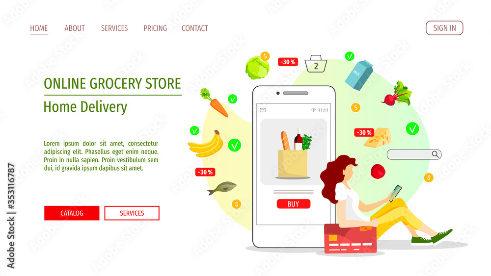 Web page design template for Grocery store, Online Market, Home ...