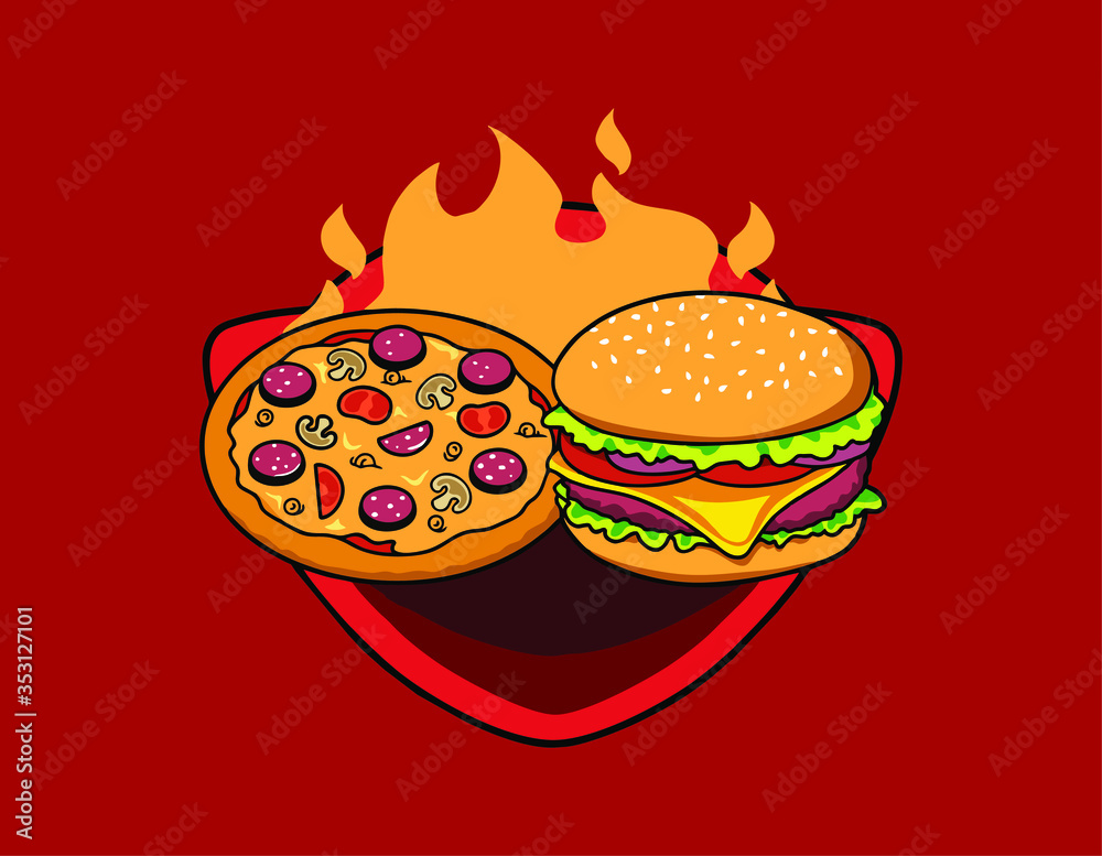the awsome illustration pizza and burger vector esport logo mascot ...