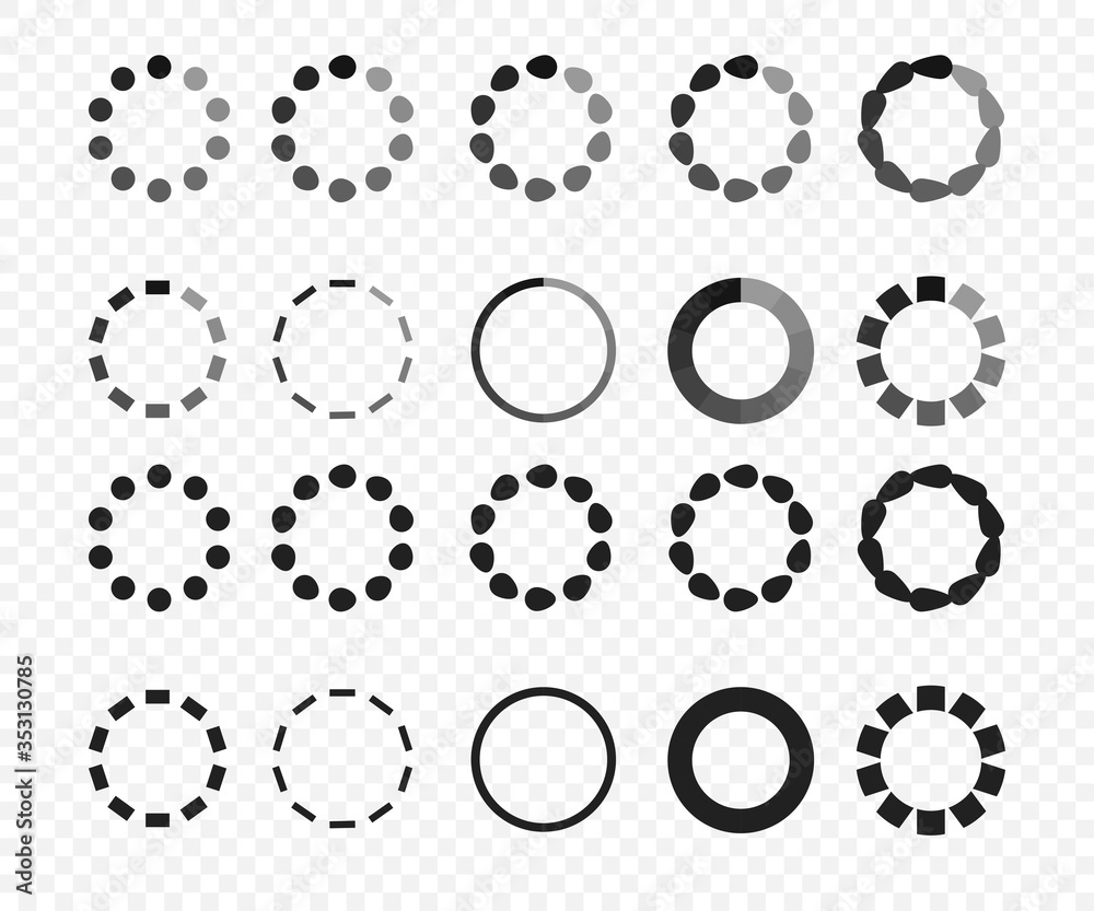 Web load page template concept. Loader circle icon set in flat. Stock ...