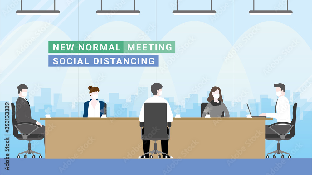 Social distancing of 5 persons in meeting room Stock Vector | Adobe Stock