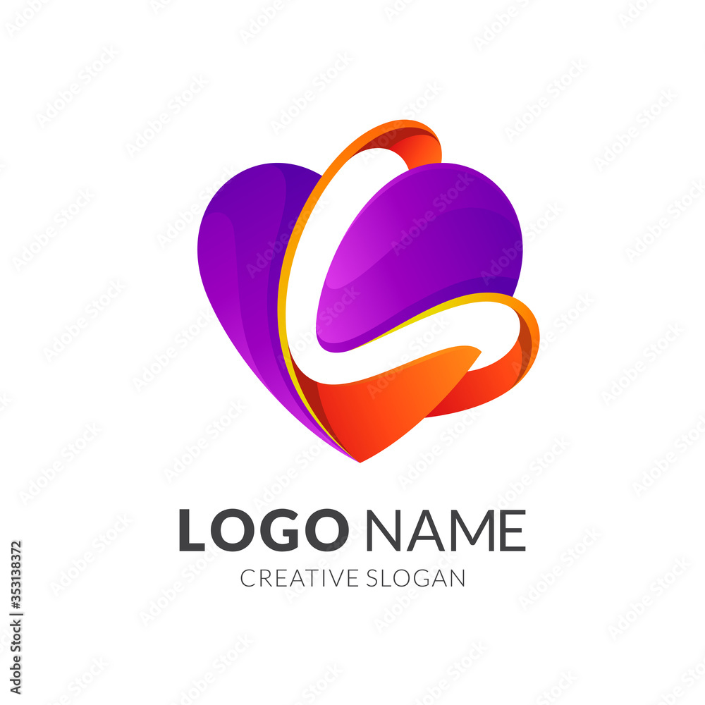 Letter L Love/Heart Colorful Logo Design, Modern Initial Name Logo ...