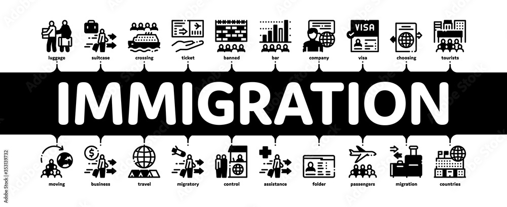 Immigration Refugee Minimal Infographic Web Banner Vector. Immigration ...