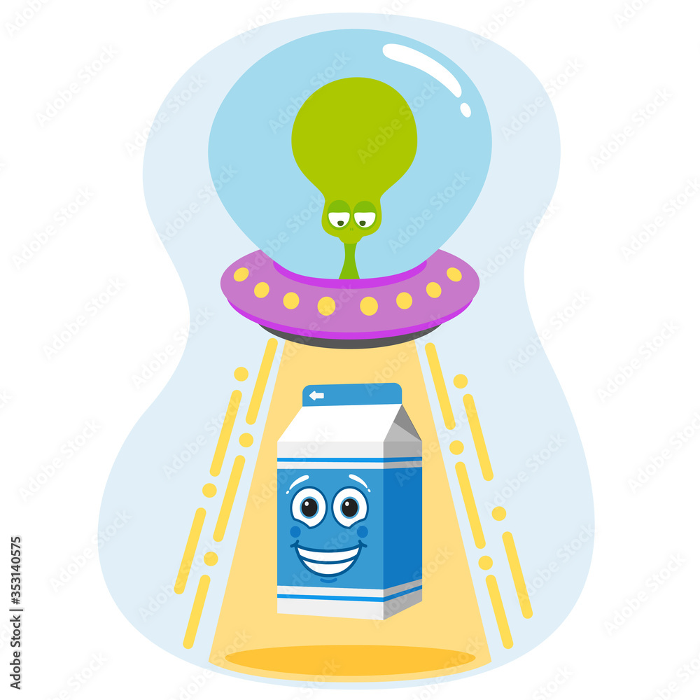 Aliens drinks daily products.Vector illustration of UFO abducts a milk ...
