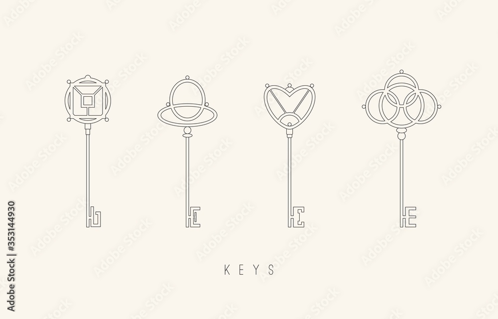 Various Outline Keys. Vintage, Retro style. Minimalistic icons. Graphic ...