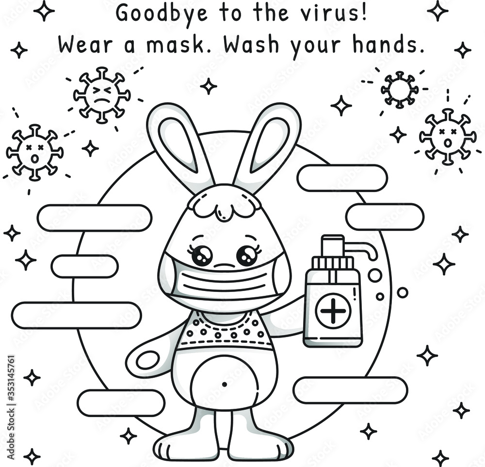 Coronavirus Prevention Kids Information Poster. Kawaii Bunny with ...