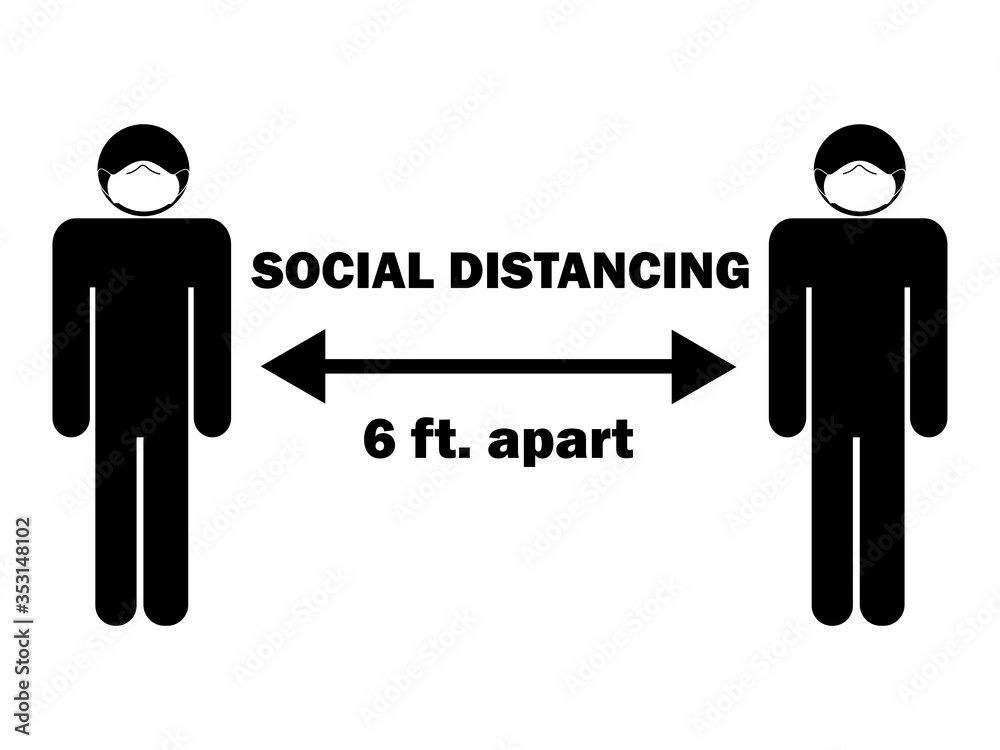 Social Distancing 6 ft. Apart Stick Figure with Mask. Illustration ...