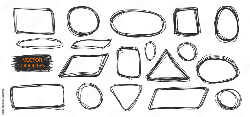 Doodle shapes vector set. Pen sketches. Drawn shapes, backdrops and ...