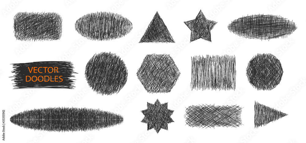 Doodle shapes vector set. Pen sketches. Drawn shapes, backdrops and ...