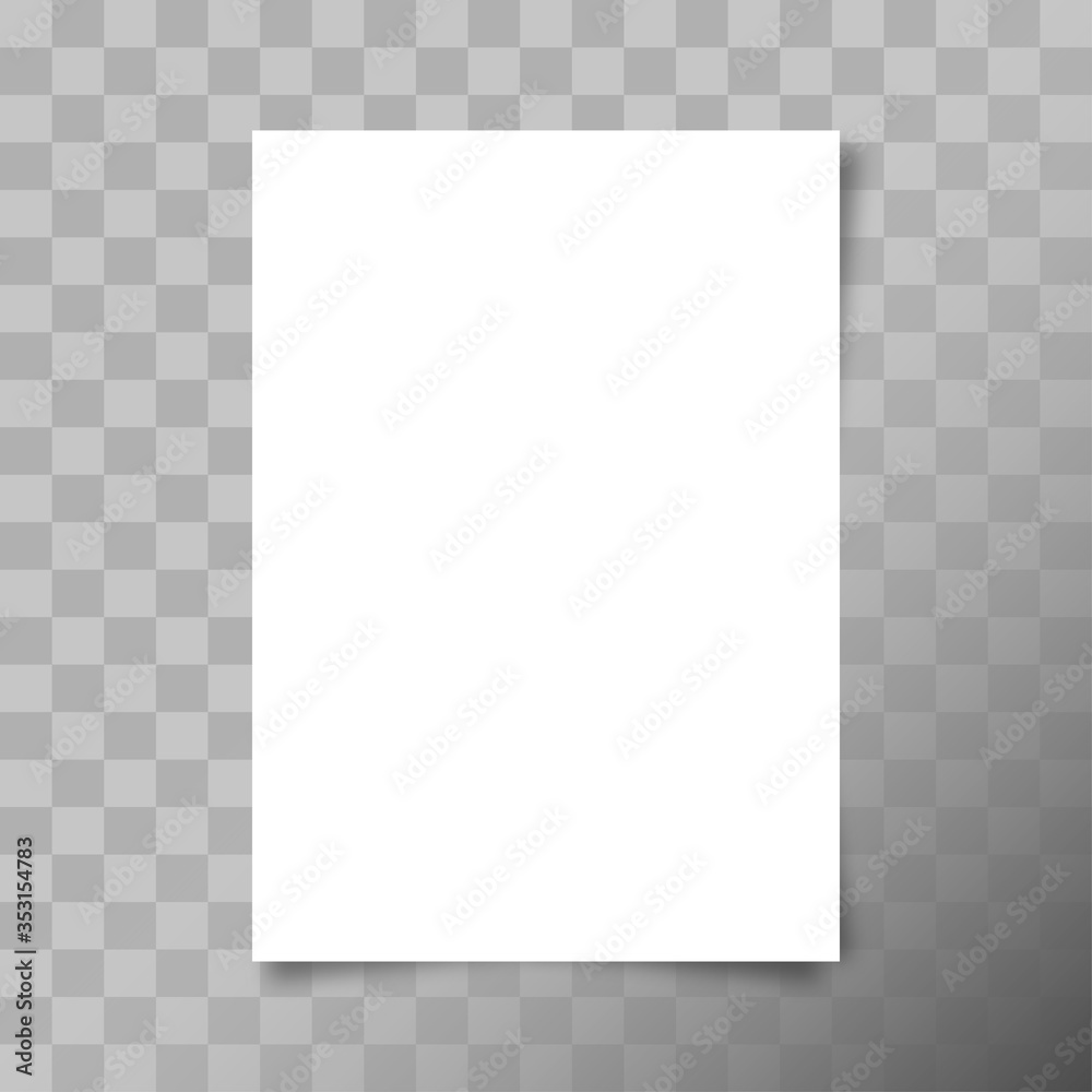 A4 format paper sheet. White blank paper sheet with shadows on ...