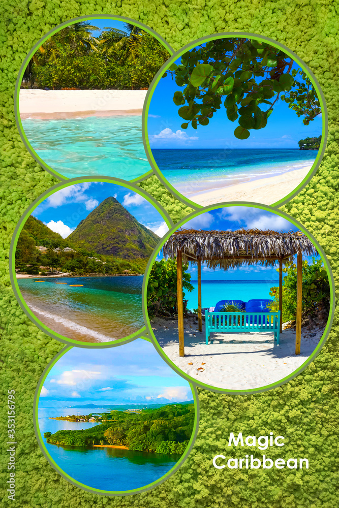 Collage from views of the Caribbean beaches Stock Photo | Adobe Stock