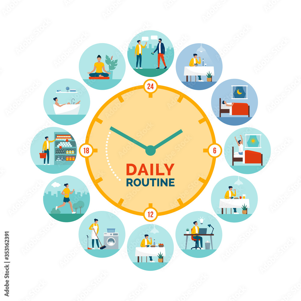 Clock with daily activities routine Stock Vector | Adobe Stock