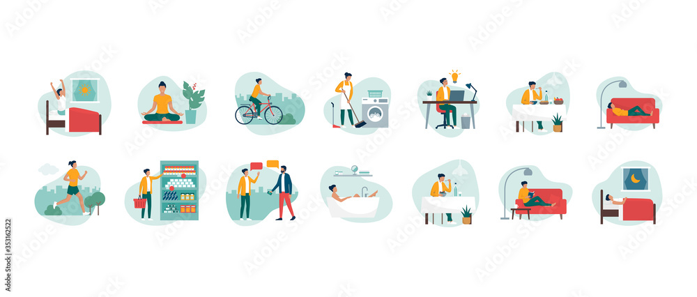 Daily routine of a young efficient woman Stock Vector | Adobe Stock