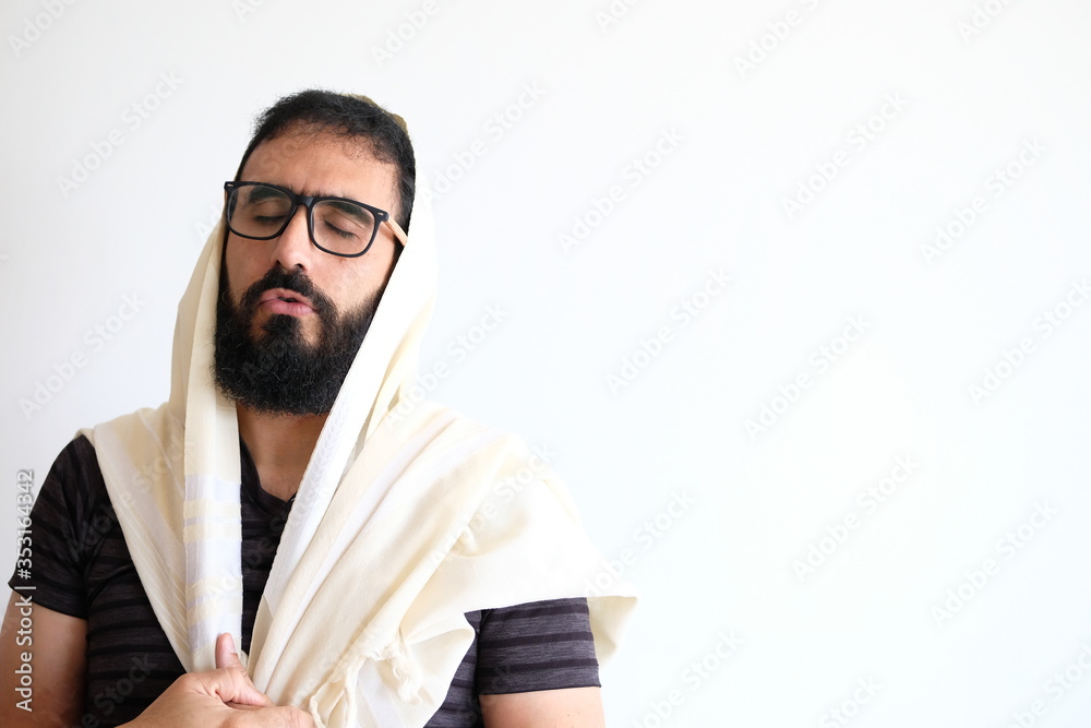 Bearded Jewish with a Tallit (talis) . The man is standing in front of ...