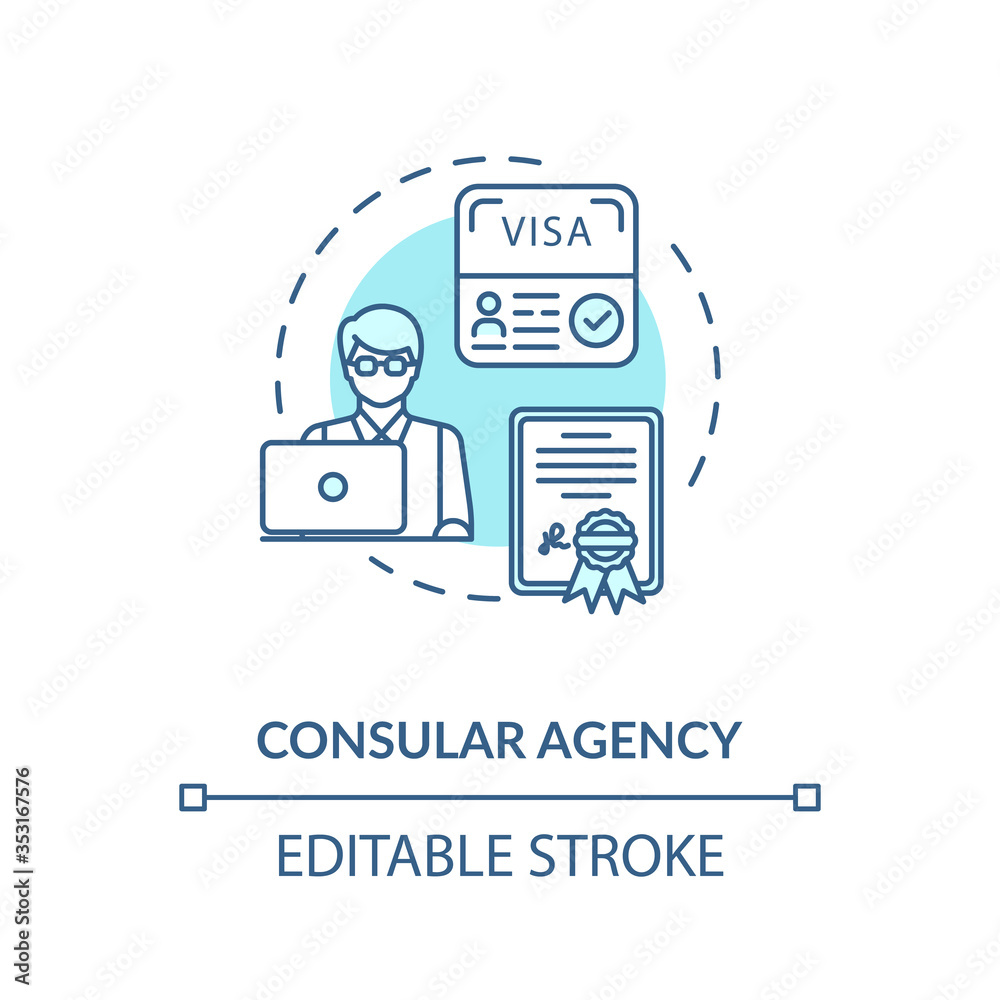Consular agency concept icon. Tourist visa application. Diplomatic ...