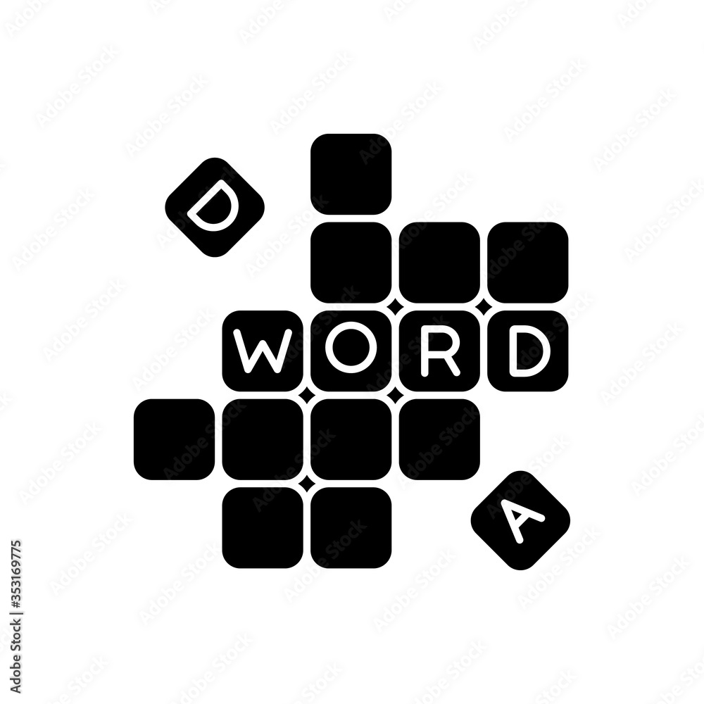 Word game black glyph icon. Traditional family entertainment, friendly ...
