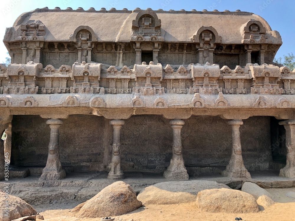 Bhima Ratha in Pancha Rathas complex at Mahabalipuram, Tamil nadu ...