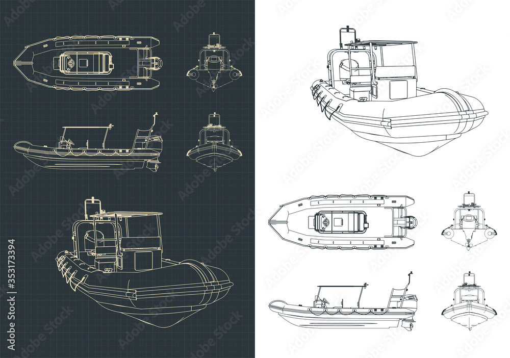 Rigid Inflatable Boat Drawings Stock Vector | Adobe Stock