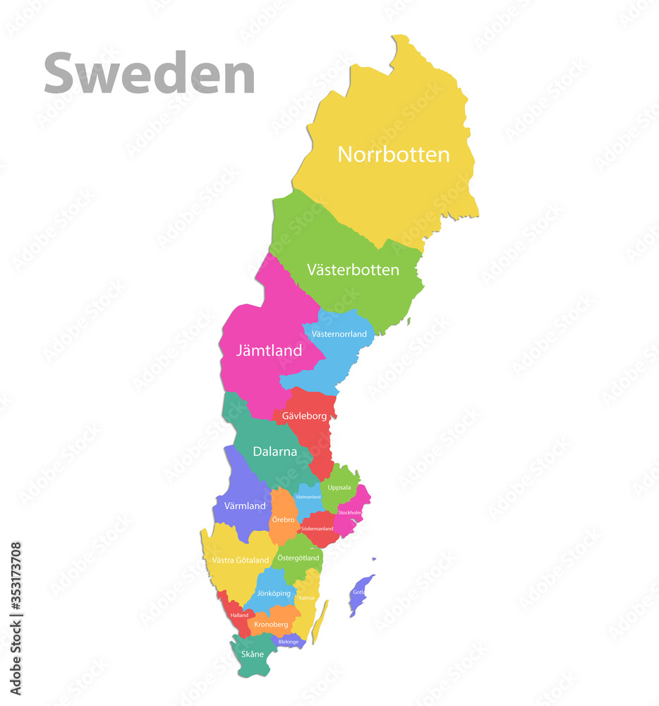 Sweden map, administrative division with names, colors map isolated on ...
