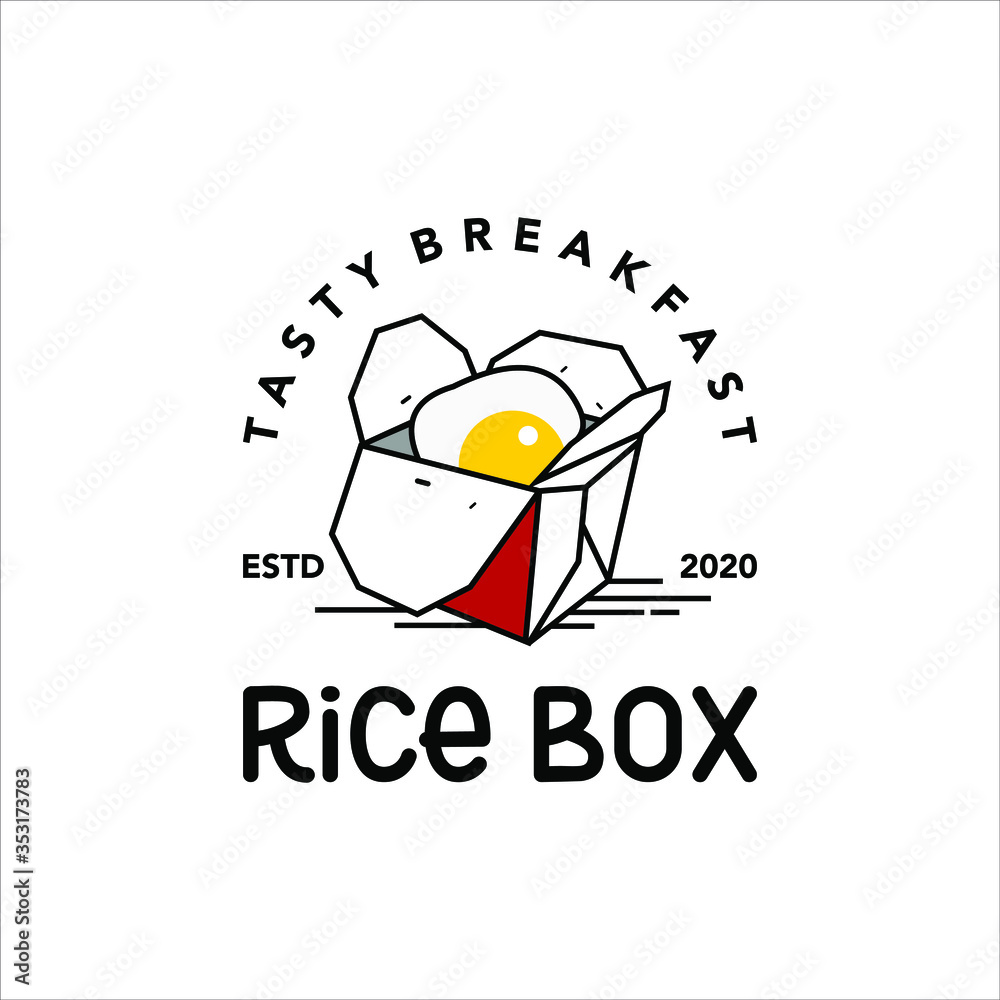 logo rice box asian meal food stamp label simple pack modern design ...