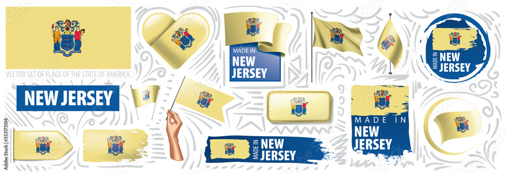 Vector set of flags of the American state of New Jersey in different ...
