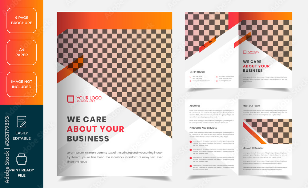 4 page Brochure, Modern orange brochure design template for business ...