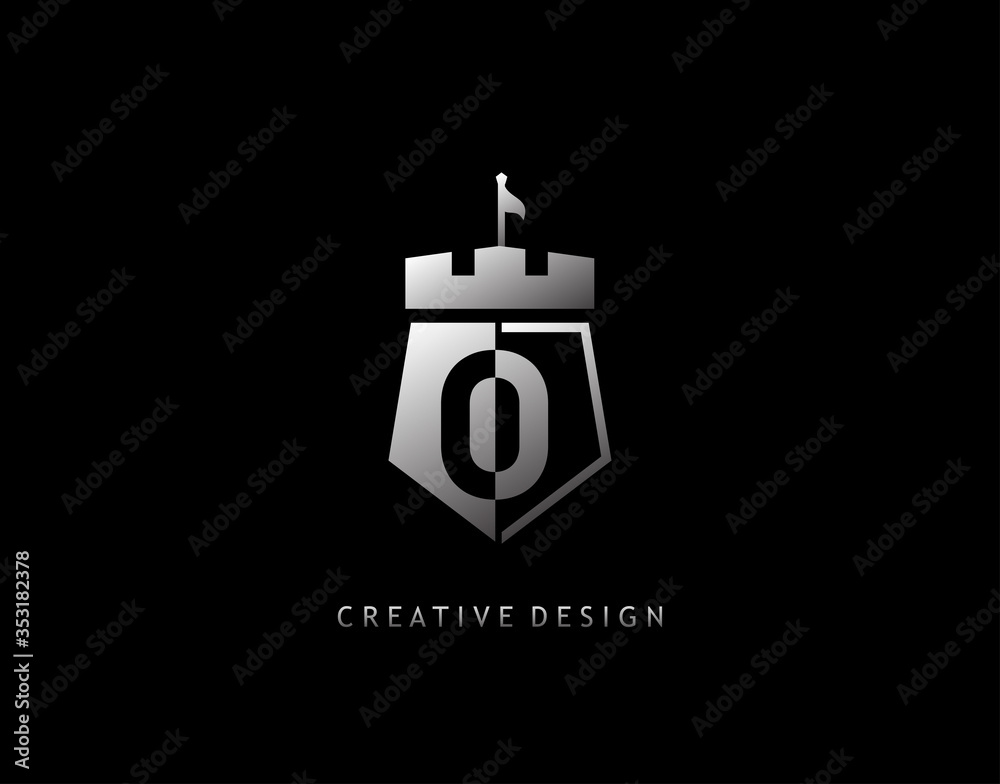 O Letter Silver Shield Icon. Negative Spave Elegant shield Shape ...