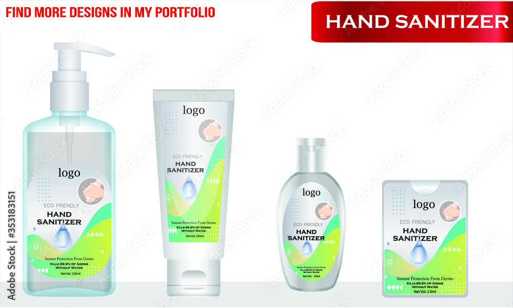 Different types of Hand sanitizer with label design. Packaging design ...