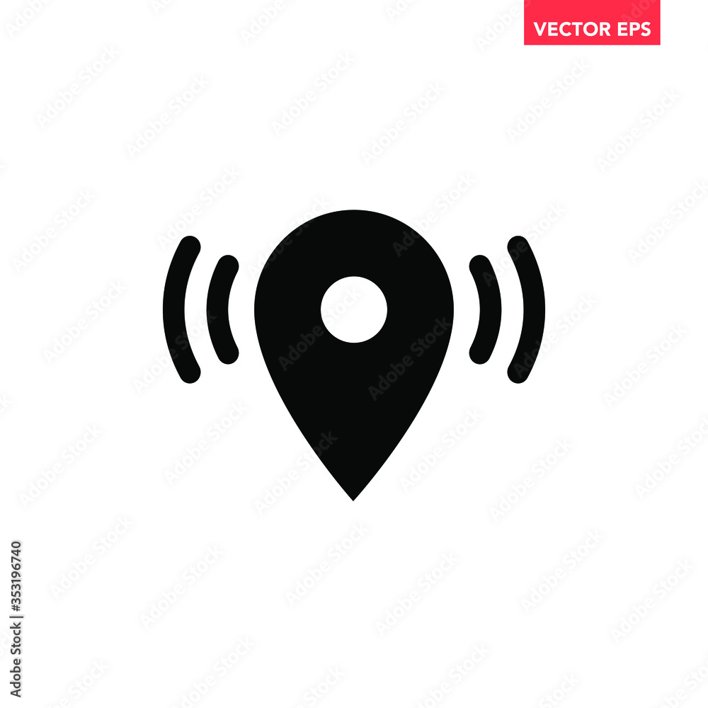 Black map pointer notification icon, simple looking for signal flat ...