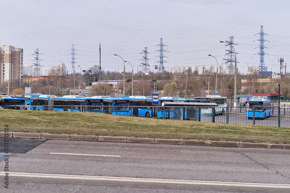 The final stop of buses. Bus park, public transport station Stock Photo ...