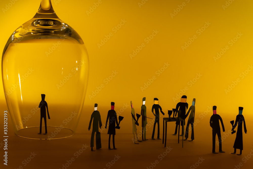 Social distancing rule violation, illustrated by a black silhouette ...