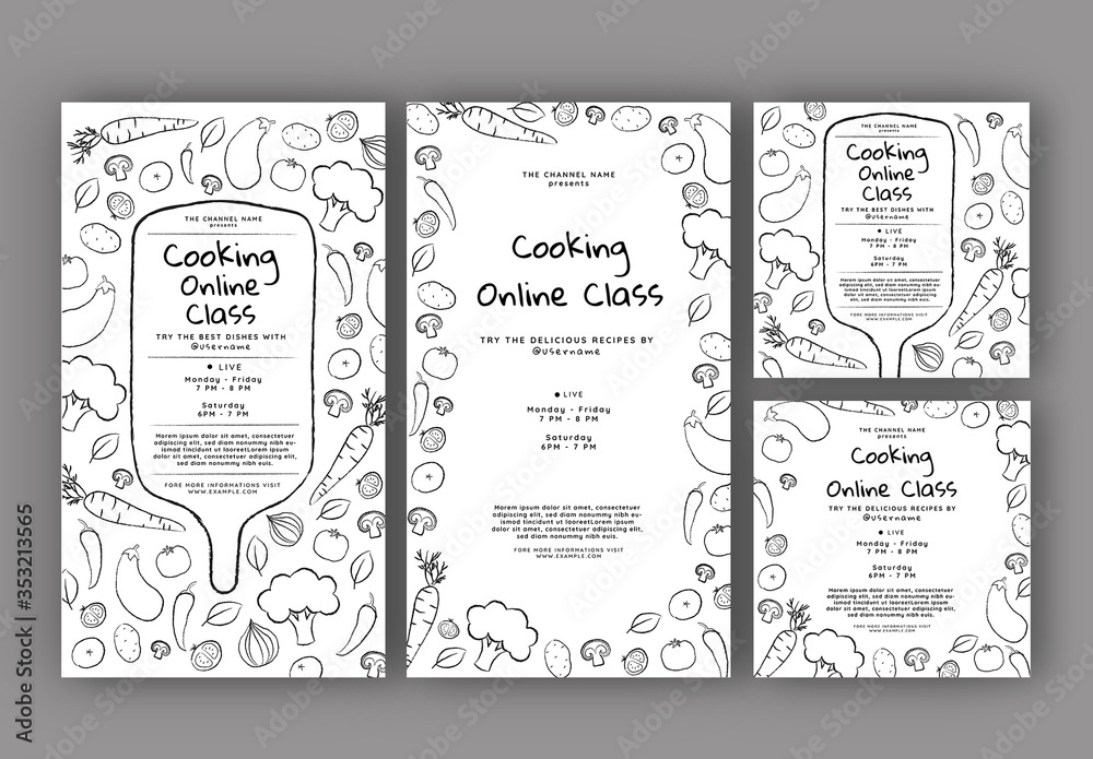 Online Cooking Classes Social Media Layout Set Stock Template | Adobe Stock