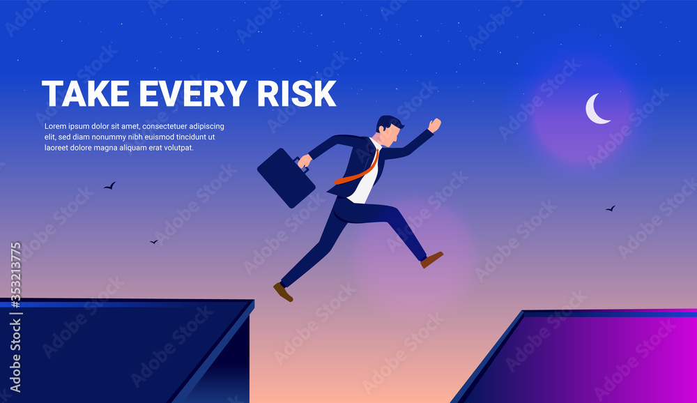Take every risk in business - Man jumping over buildings in a dangerous ...