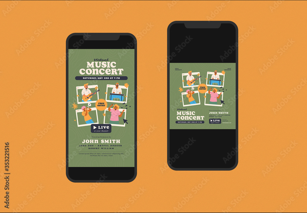 Virtual Music Concert Social Media Post Layouts Stock Template | Adobe ...