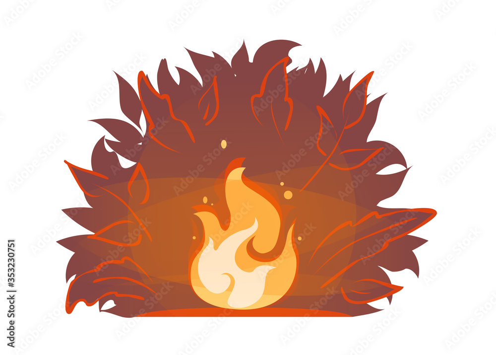 Red forest fire on night bush silhouette backdrop. Illustration of ...