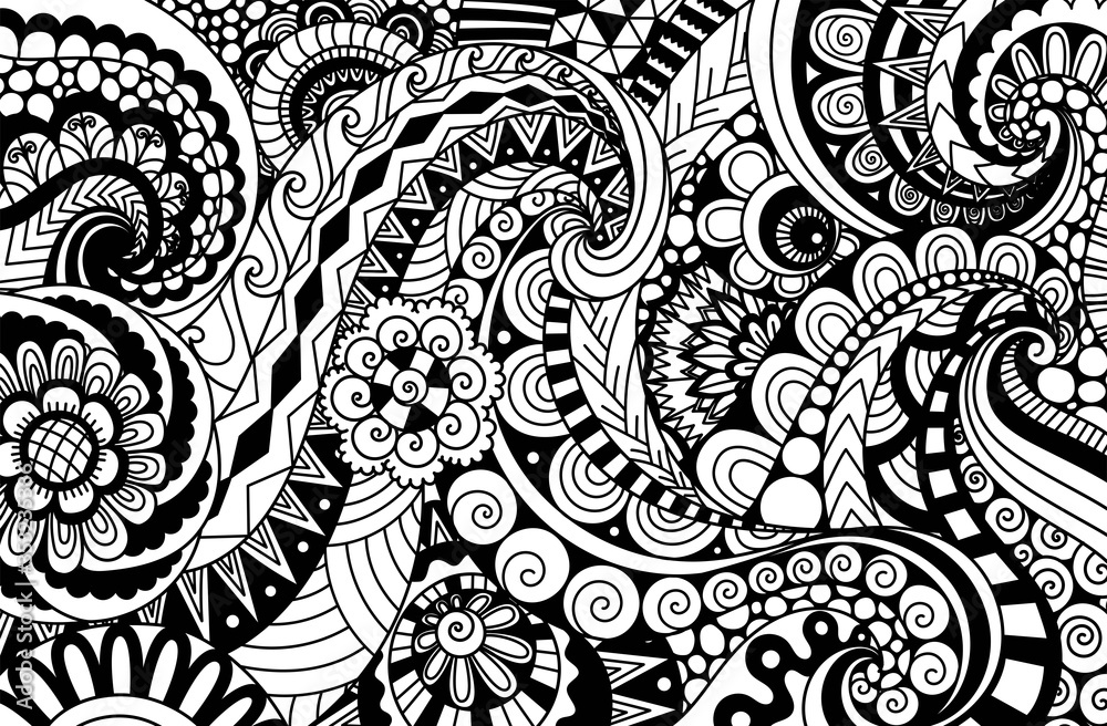 Line art of abstract scrolling wave for background and adult coloring ...
