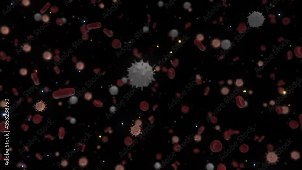 Abstract medical background with flu COVID 19 virus cells under the ...