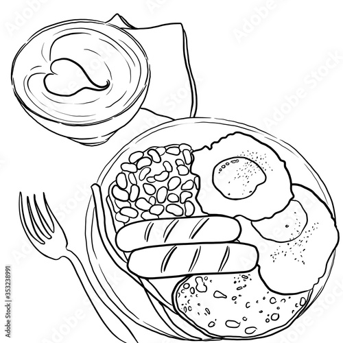 Plate Of Food Clipart Black And White