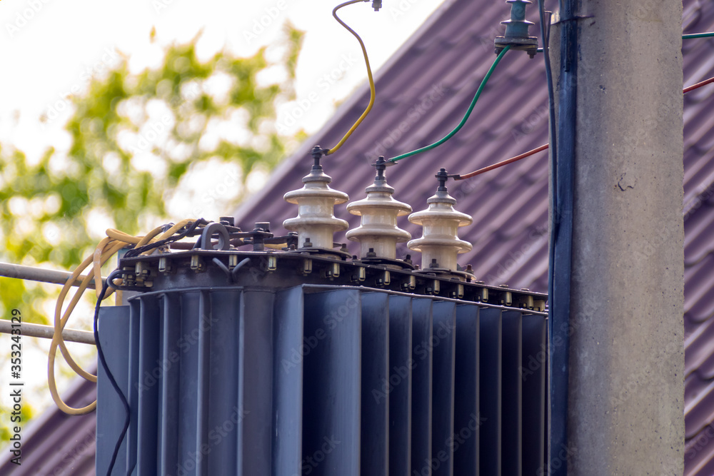 outputs of electrical wires from a transformer Stock Photo | Adobe Stock