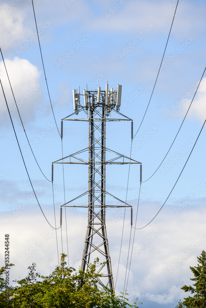 High transmission power lines, self-supporting tower with mobility ...