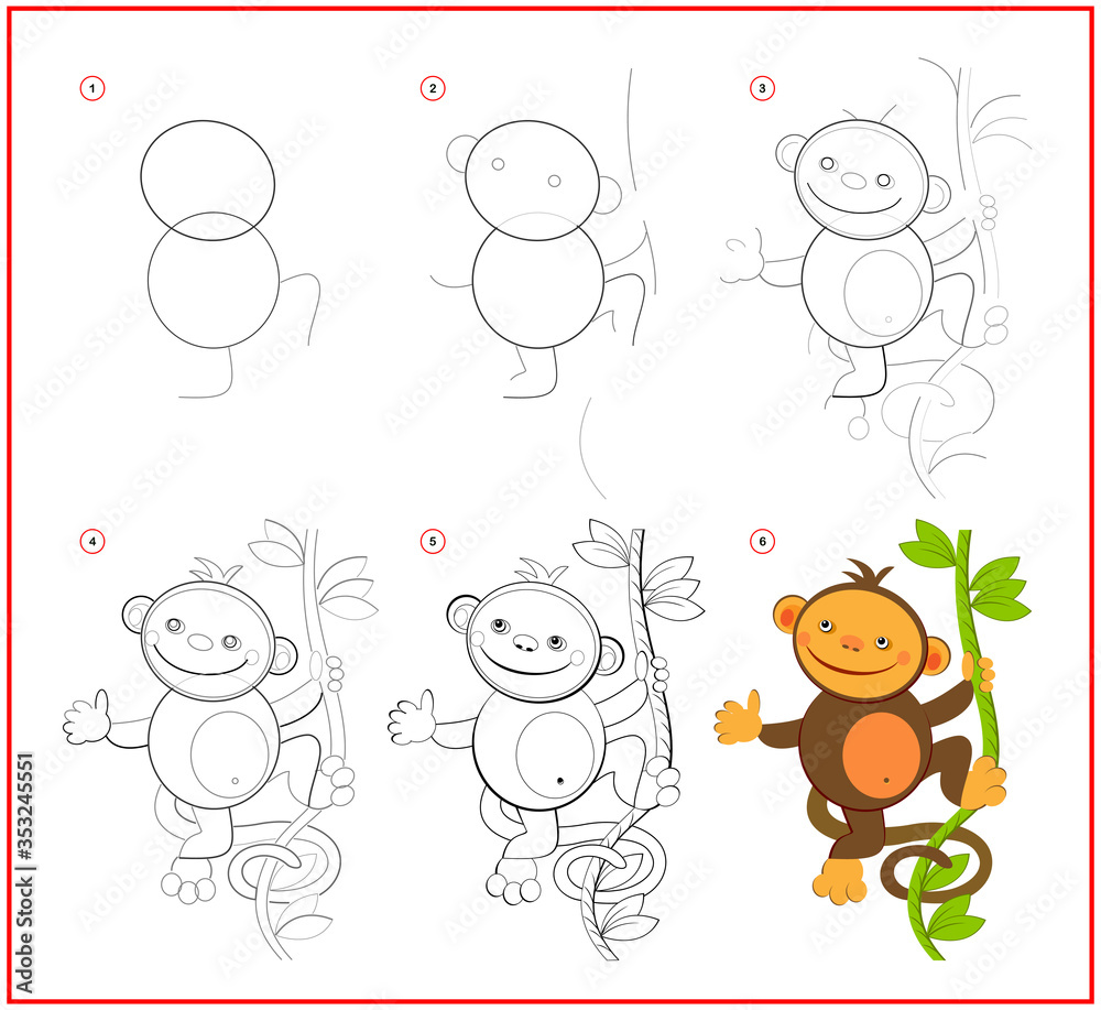 How To Draw A Baby Monkey Step By Step For Kids
