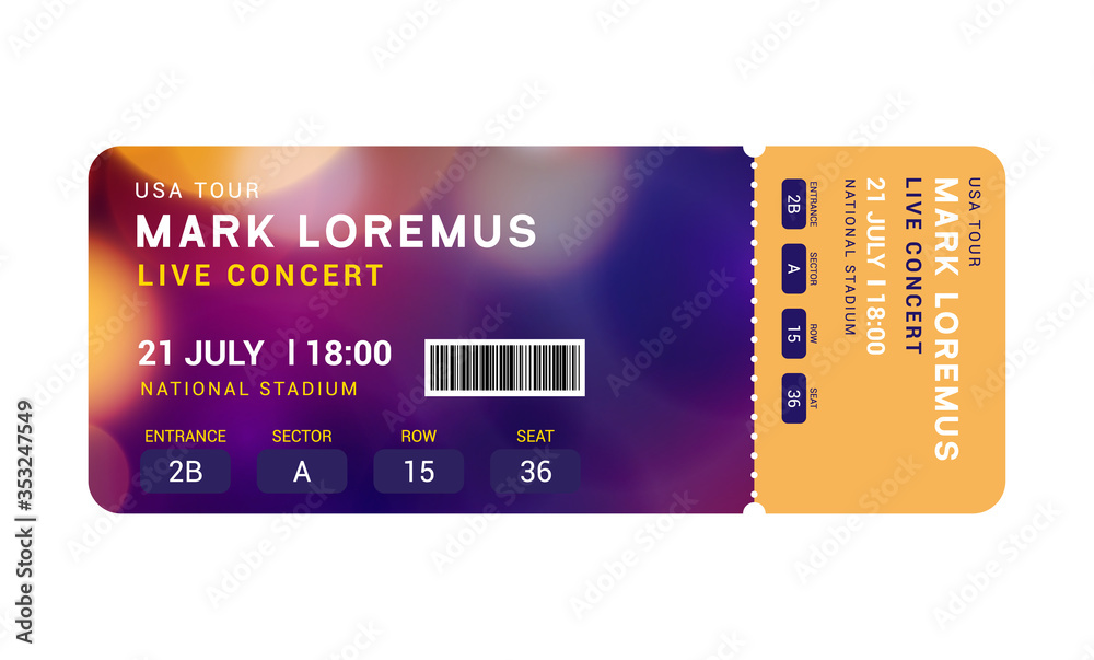 Music event concert ticket template. Ticket party design flyer pass ...