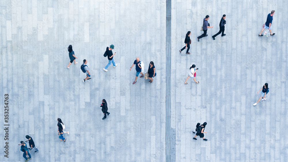 Foto de Human life in Social distance. Top view of blur people are ...