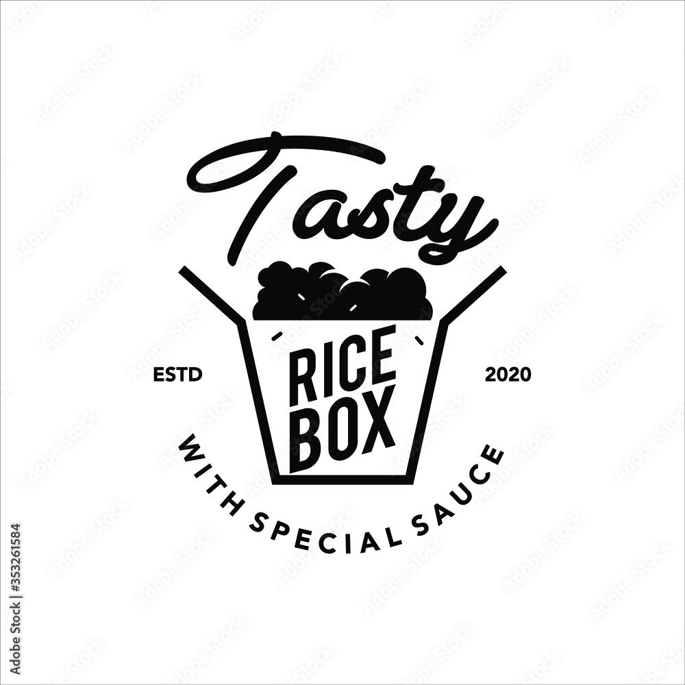 vintage rice box logo stamp food label simple pack meal design template ...