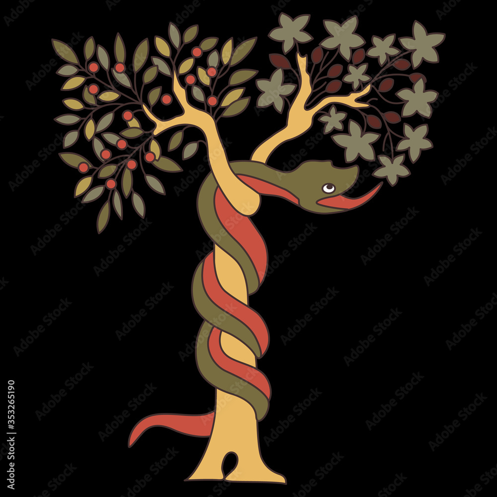 Isolated vector illustration. Tree of the knowledge of good and evil ...