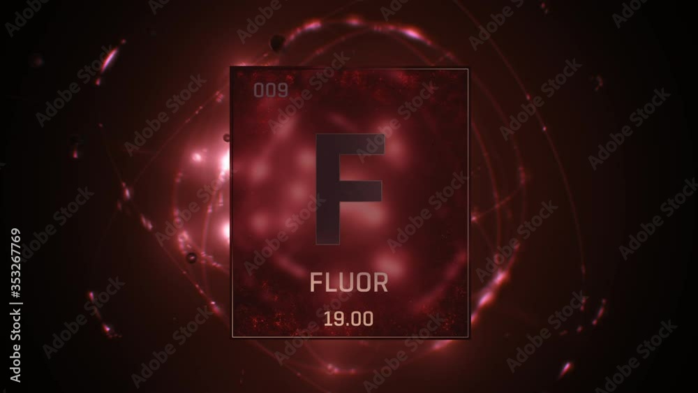 Fluorine as Element 9 of the Periodic Table. Seamlessly looping 3D ...