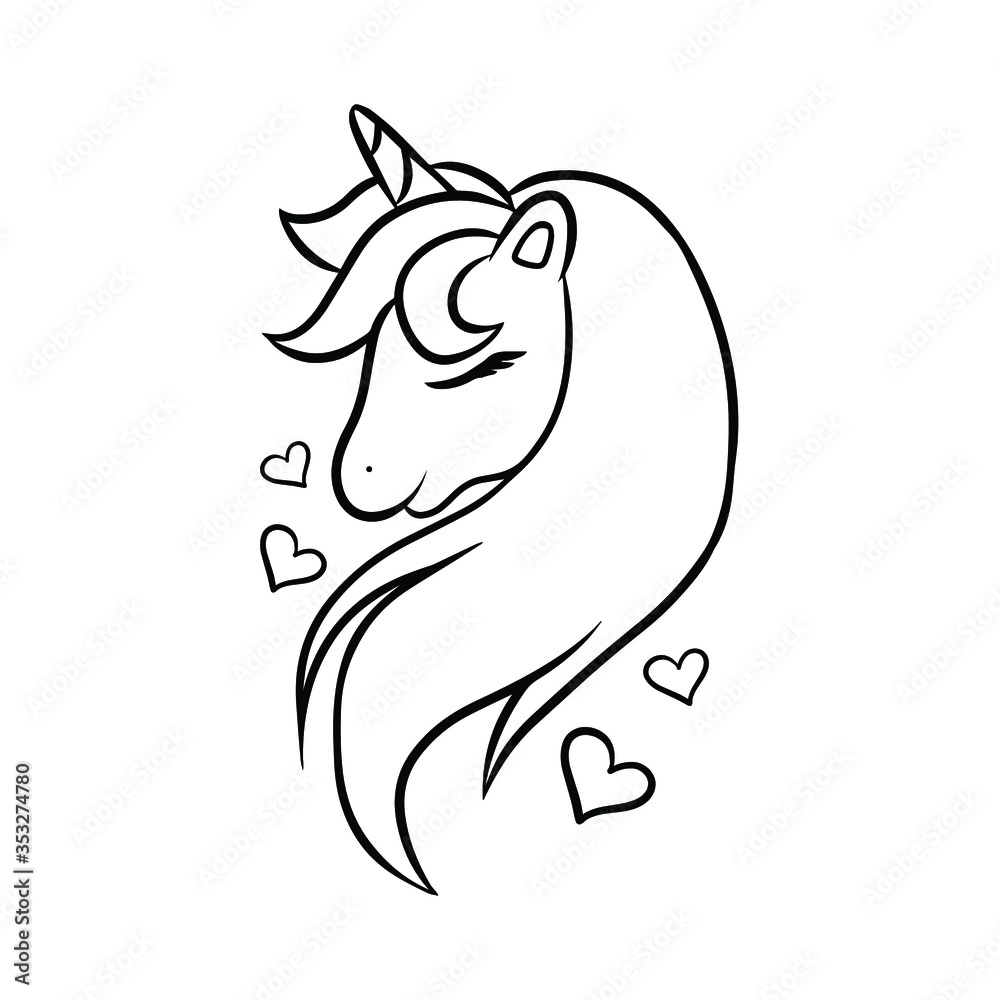 Beautiful unicorn head line art black and white vector Stock Vector ...