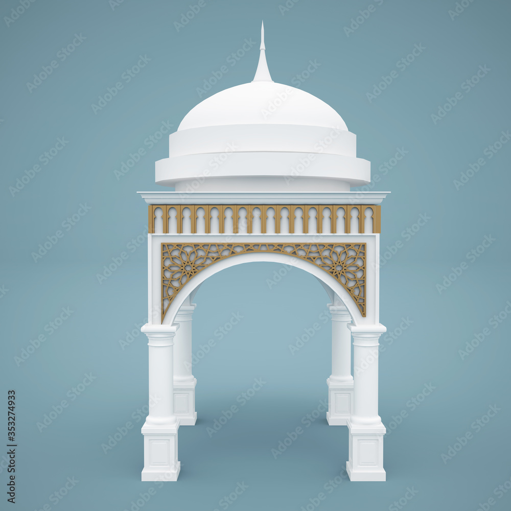3d illustration dome roof canopy islamic ornament style decoration with ...