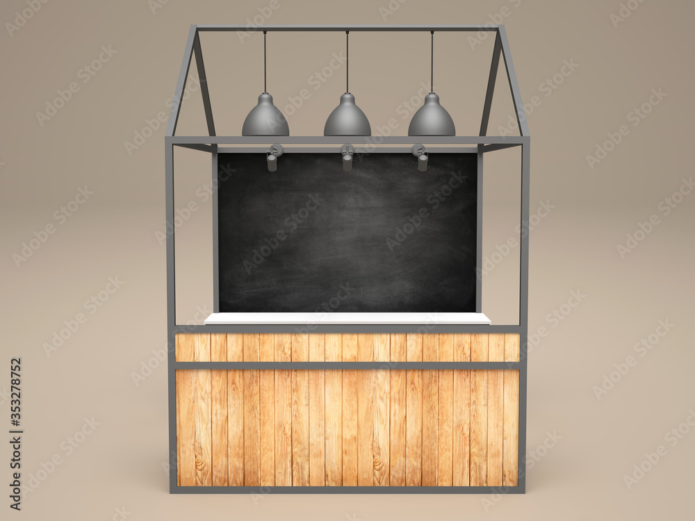 3d illustration stand booth 2x2 m food stall with metal stainless steel ...